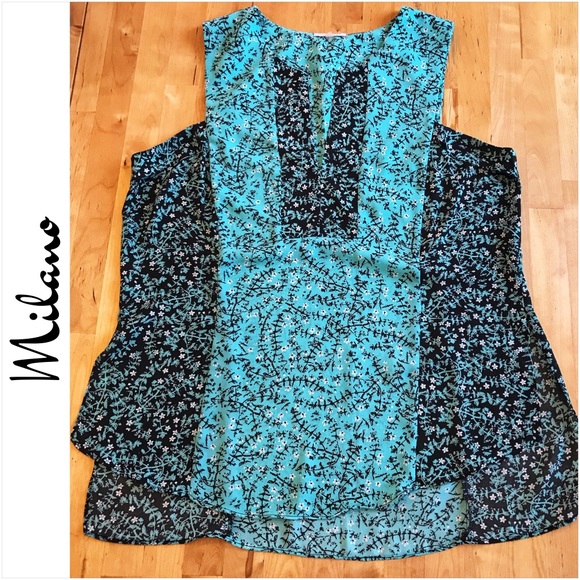 Milano | Tops | Milano Aqua And Black Floral Print Blouse | Poshmark